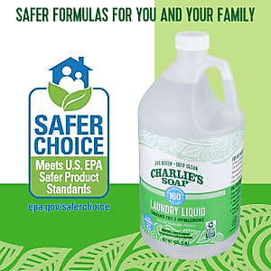 Charlie’s Soap Laundry Liquid (160 Loads, 4 Pack) Natural Deep Cleaning Hypoallergenic Laundry Detergent – Biodegradable Eco Friendly Sustainable Laundry Liquid