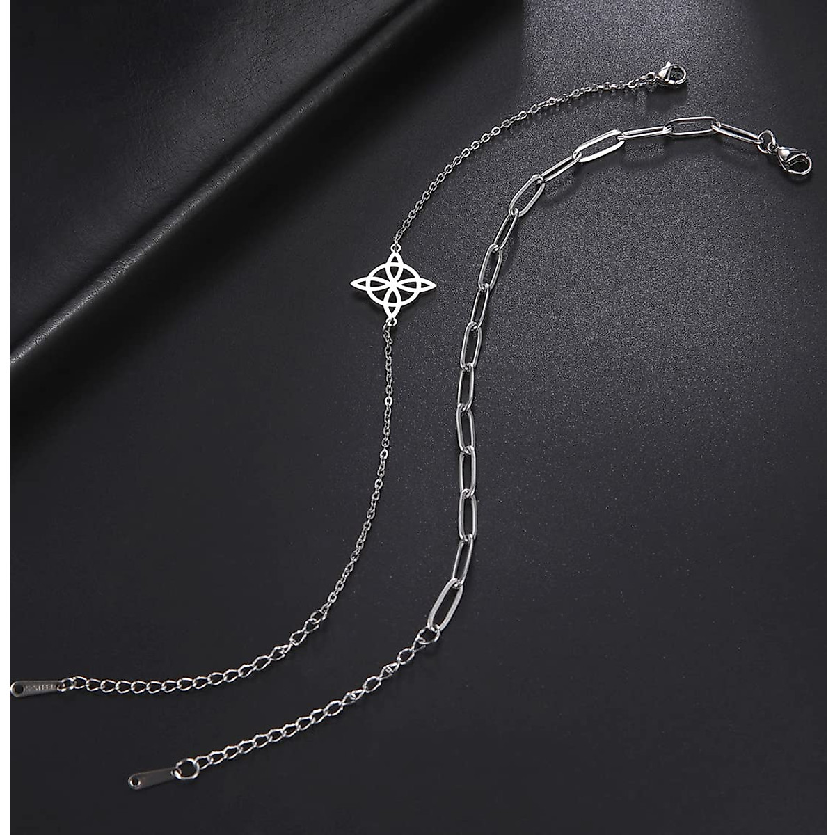 Witches Knot Bracelet For Women Celtic Knot Wiccan Symbol Layered Bracelet Stainless Steel Unique Charm Adjustable Double Layer Bracelet (silver, Stainless Steel)