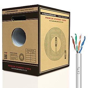 Mediabridge Pure Copper Cat6 Cable (500 Feet, White) - 10Gbps Ethernet, Solid, in-Wall Rated, w/Premium Snagless Pull-Out Box - (Part# C6-500-WHITE)