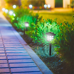 Pure Garden Solar Powered Lights (Set of 6)- LED Outdoor Stake Spotlight Fixture for Gardens, Pathways, and Patios, Black, 15” (H) x 3.25” (L) x 3.25” (W) (Pack of 2)