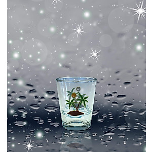 Puzzled Clear Palm Trees Shot Glass, 1.70 Oz. Unbreakable Beverage Tequila Gin Cocktail Whisky Vodka Novelty Glassware Handcrafted Drinkware Home & Bar Tools Accessory