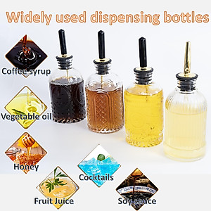 Oudizz 4pcs Syrup Dispenser Bottles for Coffee Bar, 7oz Simple Glass Syrup Bottle Set with Metal Pour Spout Ideal and labels for Syrups