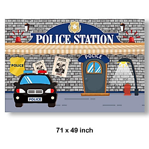 Aakihi Police Theme Happy Birthday Backdrop Banner Decorations,Police Station Party Backdrop Background Banner Birthday Baby Shower P o Booth Props Cake Table Decor 71 x 49 inch