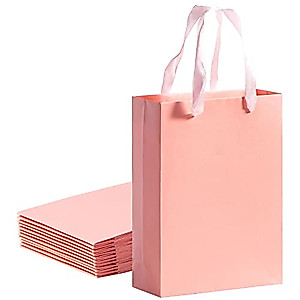 Dasofine Pink Gift Bags, 12pcs Pink Paper Bags, 7.4'' × 3.14'' × 10.15'' Pink Gift Bags with Handles, Gift Bags Bulk for Shopping, Party, Wedding