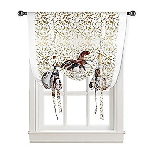 Autumn Thanksgiving Tie Up Curtains for Window, Fall Pumpkins Gold Leaves White Thermal Insulted Balloon Shade Adjustable Rod Pocket Curtains Valance Panels for Kitchen Bathroom Café 42 x 63