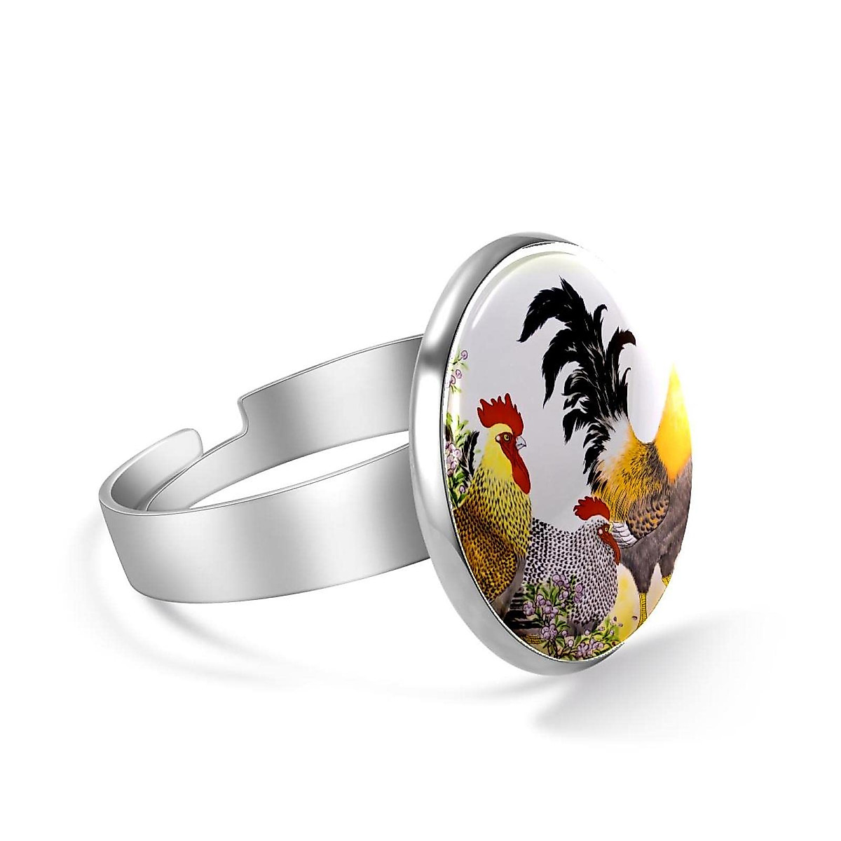 Cock Rooster Adjustable Rings for Women Girls, Stainless Steel Open Finger Rings Jewelry Gifts