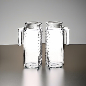 Bormioli Rocco Gelo Set of 2 Glass pitchers, 33.75 Jug with White Lid, Carafe for Homemade Juice, Iced Tea, Cold Brew, Dishwasher Safe Made in Italy