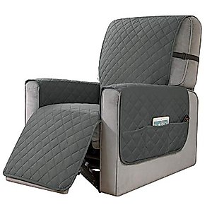 DyFun Recliner Chair Cover Reversible Recliner Cover Slipcover Width to 25" Furniture Protector with Elastic Straps for Living Room Non Slip Washable Cover for Pets Kids Children (Small, Grey)