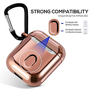 Aiiko AirPods Case Cover, Upgrade Soft TPU Plated Case with Keychain Shockproof Case Cover Compatible with Apple AirPods 2nd &1st Charging Case [Front LED Visible]