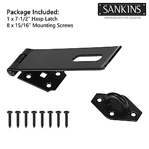SANKINS 7-1/2" Heavy Duty Door Lock Hasp Latch, 1/8" Thicker Iron Gate Hasp Latches Safety Packlock Clasp Locking with Lengthen Screws for Outdoor Doors, Gates, Shed, Drawers, Cabinets, Black