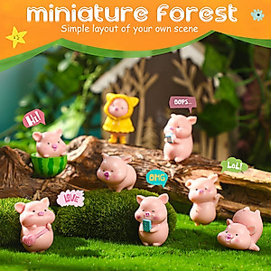 13 Pieces Cute Pink Piggy Miniature Figurines Pig Cake Toppers Mini Resin Pig Figurines Toys Garden Miniature Moss Landscape DIY Terrarium Crafts for Garden Decoration, Home Party Supplies