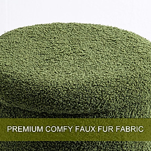 Round Storage Ottoman Foot Rest, Green Ottoman Faux Teddy Fur Vanity Stool with Gold Legs, Coffee Table Top Tray, Modern Ottoman with Storage, Makeup Footstool Vanity Chair for Living Room, Bedroom