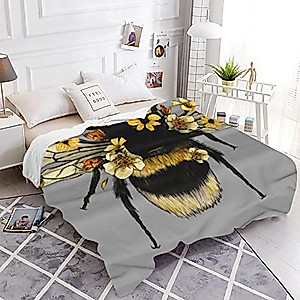 JOOCAR Flannel Throw Blanket Cute Fluffy Bumblebee Insect Bee Cozy&Soft Plush Blankets for Bed Couch Living Room Sofa Chair