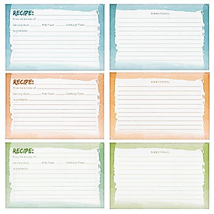 Juvale 60-Pack 4x6 Recipe Cards Double Sided, Colored Recipe Index Cards for Cooking and Kitchen Organization, Restaurants, Cafes, Diners, Watercolor Design, Bulk Pack