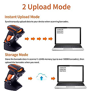 Symcode Bluetooth 2D QR Barcode Scanner with Stand,Industrial Dustproof and Waterproof 3 in 1 Compatible with Bluetooth & 2.4GHz Wireless & Wired Connection with Vibration Alert