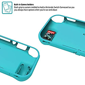 Orzly Grip Case for Nintendo Switch Lite – Case with Comfort Padded Hand Grips, Kickstand, & Pack of Thumb Grips - Turquoise Blue
