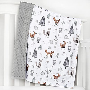HOMRITAR Baby Blanket for Boys Girls Soft Plush Minky Blanket with Double Layer Dotted Backing for Toddler with Forest Foxes Multicolor Printed 30 x 40 Inch(75x100cm)