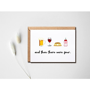 KrysDesigns Cute Baby Card - Cute Baby Shower Card - And Then There Were Four - Funny New Parents Card - Dog Cat And Kid, 5 x 7 inches, UNALQRGLV3