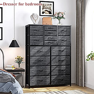 EnHomee 16 Drawer Dresser, Tall Dresser for Bedroom, Large Bedroom Dressers & Chest of Drawers for Bedroom Closet Living Room Entryway, Wooden Top and Sturdy Metal Frame, 57.1"Hx 37.4"W x 11.8"D,Black