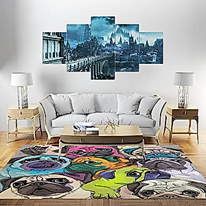 Oueoty Watercolor Pug Puppy Dog Area Rug Rugs for Living Room Bedroom 9x12ft/108x144in/275cmx365cm