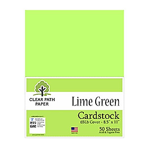 Lime Green Cardstock - 8.5 x 11 inch - 65Lb Cover - 50 Sheets - Clear Path Paper