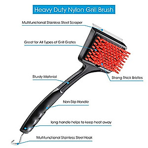 Unicook Outdoor Grill Brush, Heavy Duty Nylon BBQ Cleaning Brush, Removable Head XL Gas Grill Cleaner, Durable and Effective, Best Alternative to Dangerous Wire Brush, Do Not Use on Hot/Warm Grill