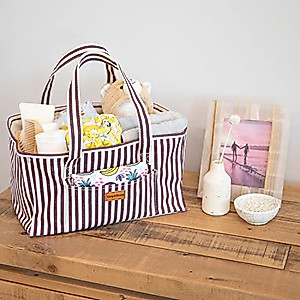 Simple Being Baby Diaper Caddy, Large Organizer Canvas Tote Bag for Boys and Girls, Newborn Caddie Car Travel (Red)