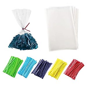 Newkita Clear 6x10 Cellophane Bags - Goodie Bags, Cake Pop Rice Crispy Bags With 4" Twist Ties, Candy Bags/Cookie Bags/Treat Bags with Ties/Clear Gift Bags/Cellophane Treat Bags 100 Pack