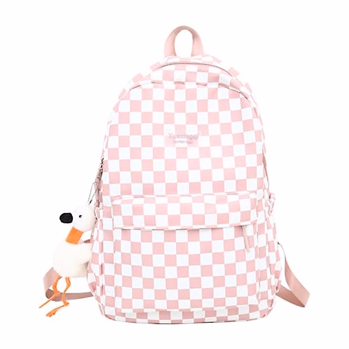 MININAI Y2K Aesthetic Checkered Backpack with Kawaii Pendant Checkerboard Backpack Cute Preppy Laptop Backpack Light Rucksack (One Size,Pink)