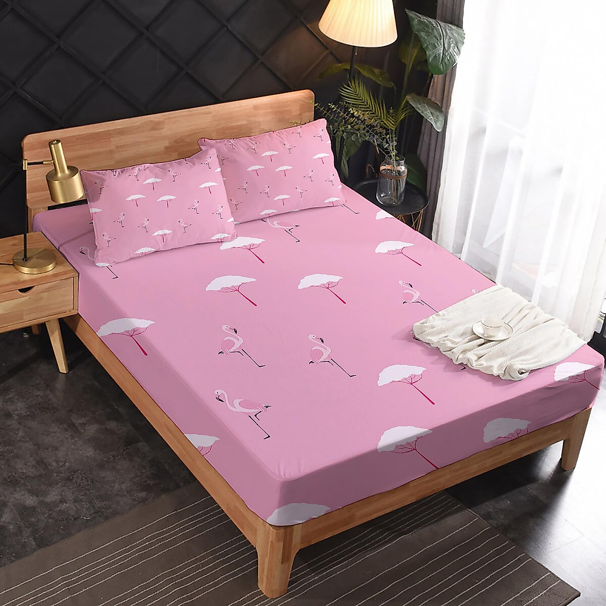 zcsm Pink Flamingo Sheets Full Size Sheet Sets - Tropical Animal Bed Sheets, Soft Microfiber & Deep Pocket & Wrinkle Free Bedding Sheets & Pillowcases, 1 Fitted Sheet, 1 Flat Sheet, 2 Pillow Cases