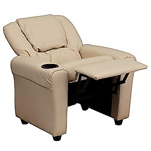 Flash Furniture Vana Contemporary Beige Vinyl Kids Recliner with Cup Holder and Headrest
