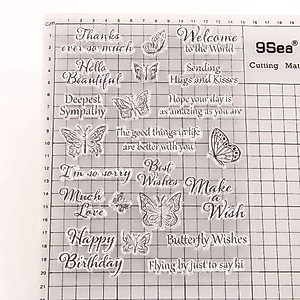 Words Clear Stamp Silicone Stamp Cards with Sentiments,Flowers,Butterfly,Greeting Words Pattern for Holiday Card Making Decoration and DIY Scrapbooking Album DIY Crafts