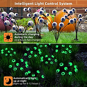 2PACKS 16LED Solar Scary Eyeball Lights Halloween Decor Outdoor, 28" Halloween Solar Powered Firefly Yard Lights Waterproof Outside Swaying Decorations for Garden/Lawn/Party, 2 Modes (Green)