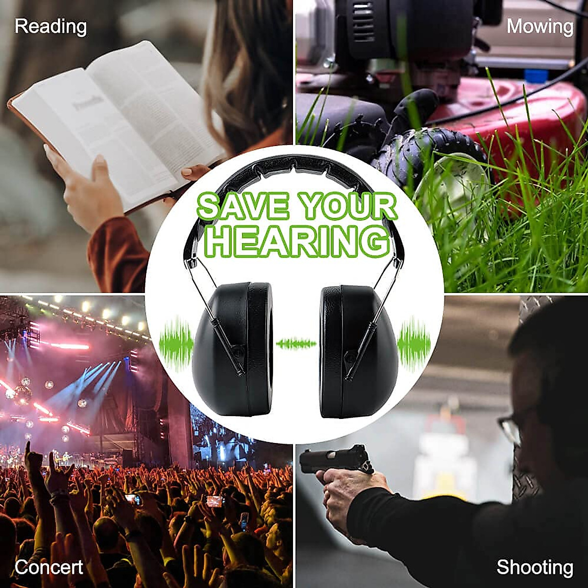 Hearing Protection Noise Cancelling Ear Muffs NRR 28dB Ear Protection For Shooting Gun Range Noise Reduction Over-the-Head Safety Headphones For Construction Manufacturing Work Mowing Woodwork Adult