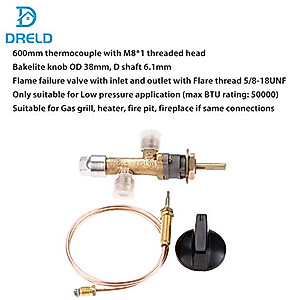 DRELD Low Pressure LPG Propane Gas Fireplace Fire Pit Flame Failure Safety Control Valve Kit, Propane Fire with 3/8" Flare Inlet & Outlet, Fits for Gas Grill, Heater, Fire Pit