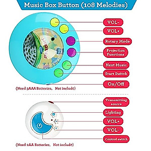 Baby Musical Crib Mobile with Hanging Rotating Toys, Remote Control, Lights Projector Function Music Box, Cartoon Rattles for Babies Boy Girl 0-24 Months, Newborn Sleep with 108 Melodies (Plane)