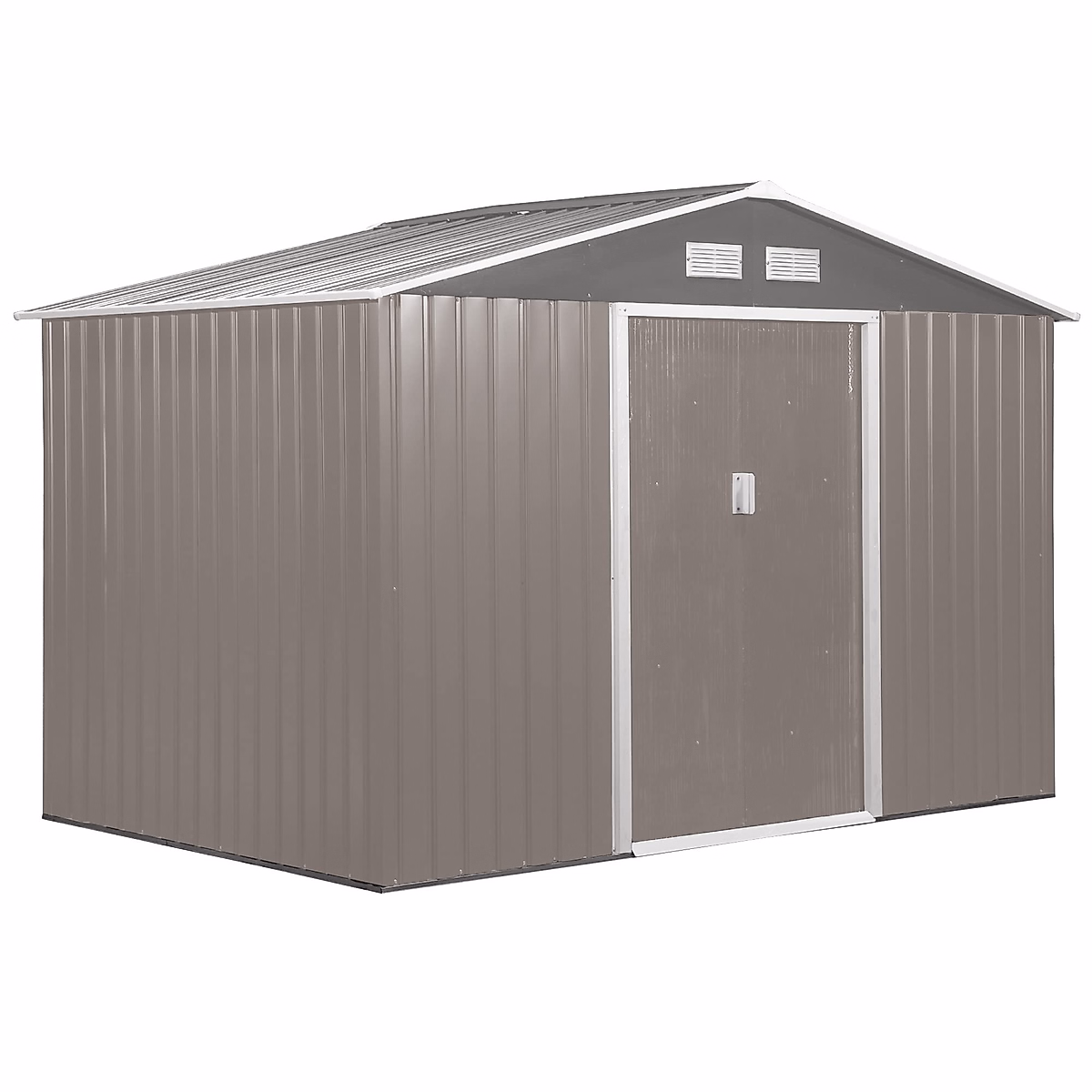 Outsunny 9' x 6' Outdoor Storage Shed, Garden Tool Metal Shed with Foundation Kit, Double Lockable Door, Air Vents and Sloping Roof, for Backyard, Patio, Lawn, Gray