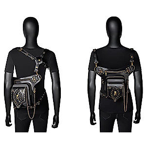 Steampunk Waist Thigh Bag Gothic Victorian Cosplay Backpack Retro Handheld Crossbody Shoulder Bag Vintage Handbags Black
