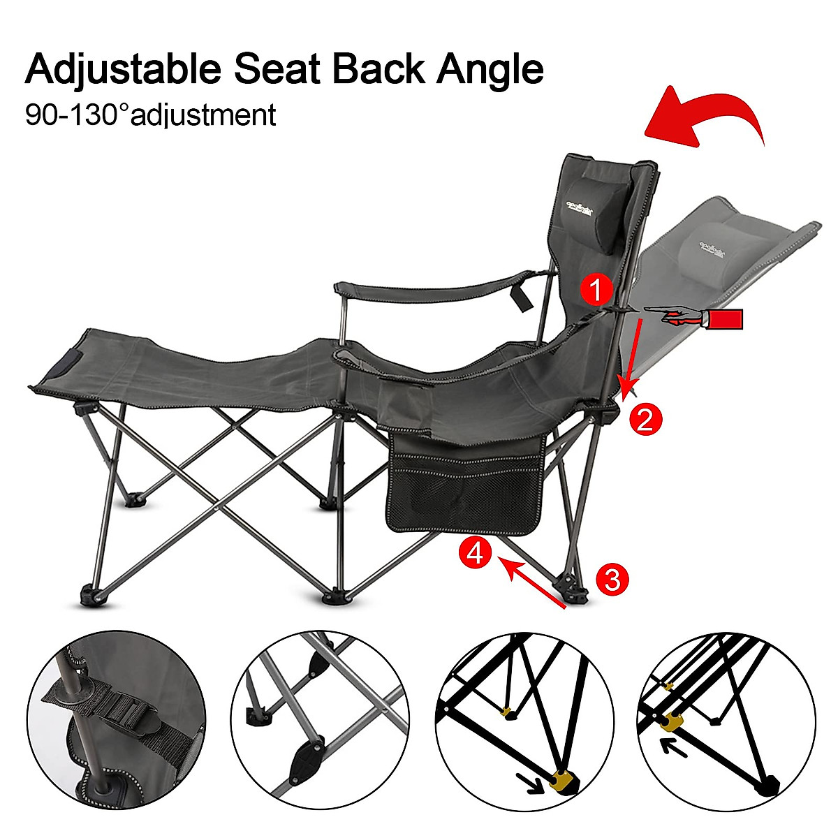 apollo walker Folding Camping Chairs Reclining Beach Chairs for Adults Portable Sun Chairs Outdoor Lounger with Carry Bag,for Fishing,Camp,Picnics