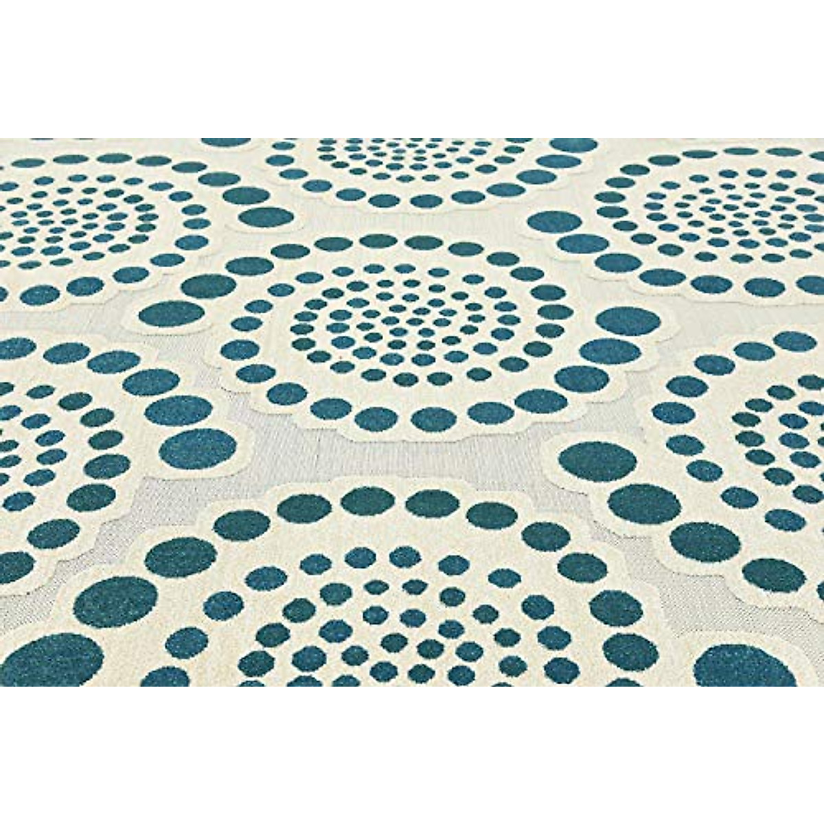 Unique Loom Modern Collection Geometric, Contemporary, Circles, Swirls, High-Low Pile, Indoor and Outdoor Area Rug, 7 ft x 10 ft, Ivory/Teal