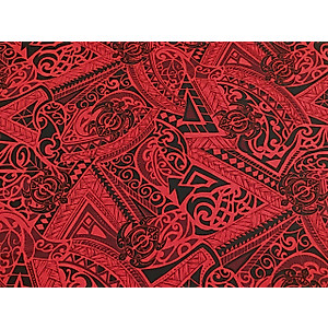 Originals by HITOMI Retro Hawaiian Tribal Poly Cotton Hawaiian Print Fabric Sold by The Yard, Red