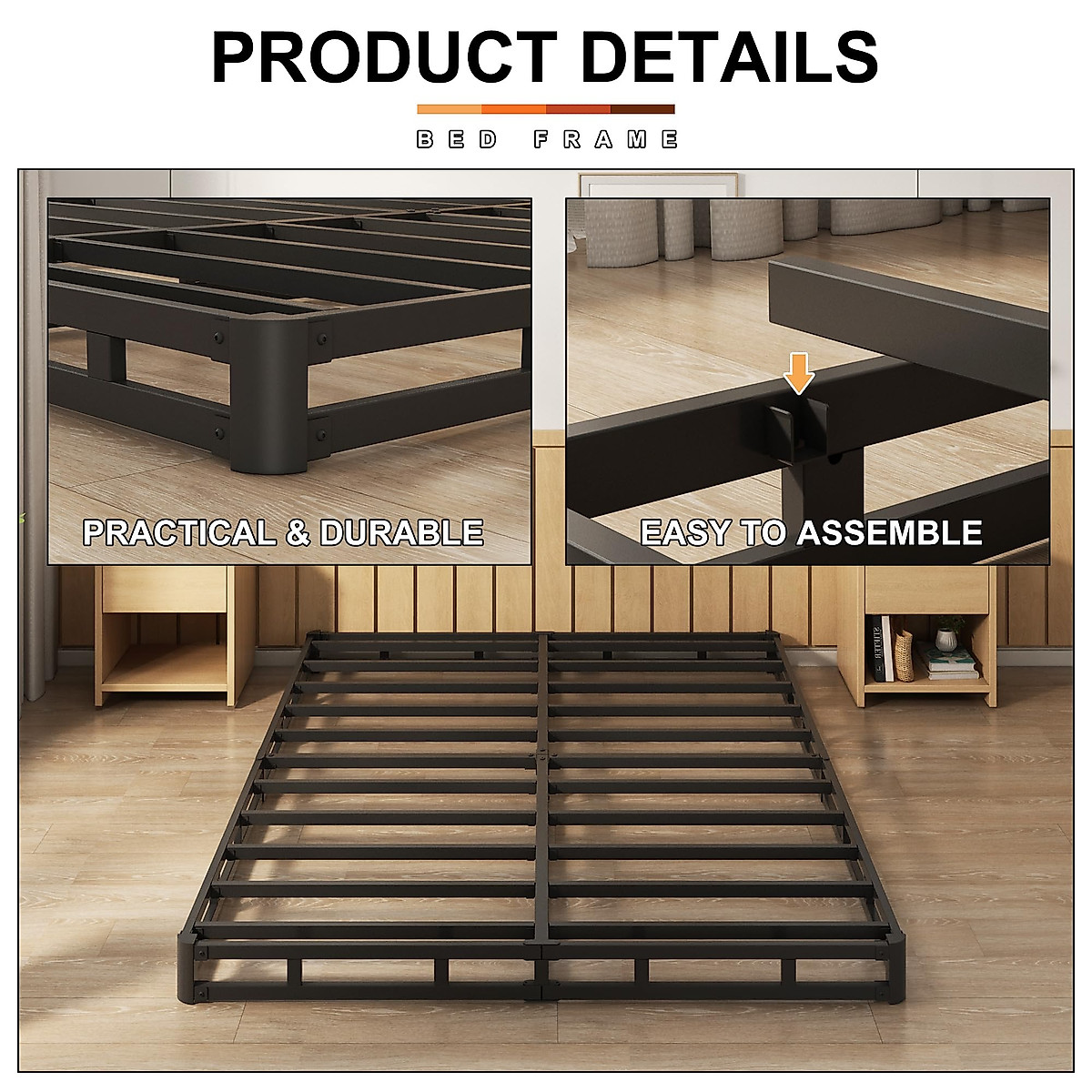 EMODA 5 Inch California King Box Spring Bed Base, 3000 lbs Heavy Duty Metal Mattress Foundation with Fabric Cover, Easy Assembly