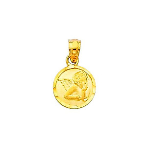 The World Jewelry Center 14k REAL Yellow Gold Religious Angel Pendant with 1.2mm Singapore Chain Necklace - 18"