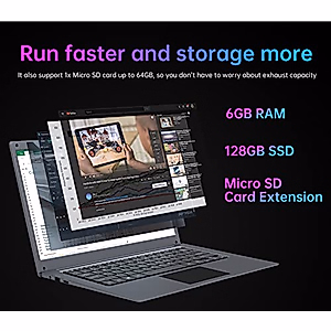 WAKST Laptop Windows 11, 13.3-inch Intel E3950 2.0 GHz Intel HD Graphics 500, 6GB RAM + 128GB SSD, Thin and Light Laptop, WPS Office, USB 3.0, Bluetooth, MHDMI, Grey