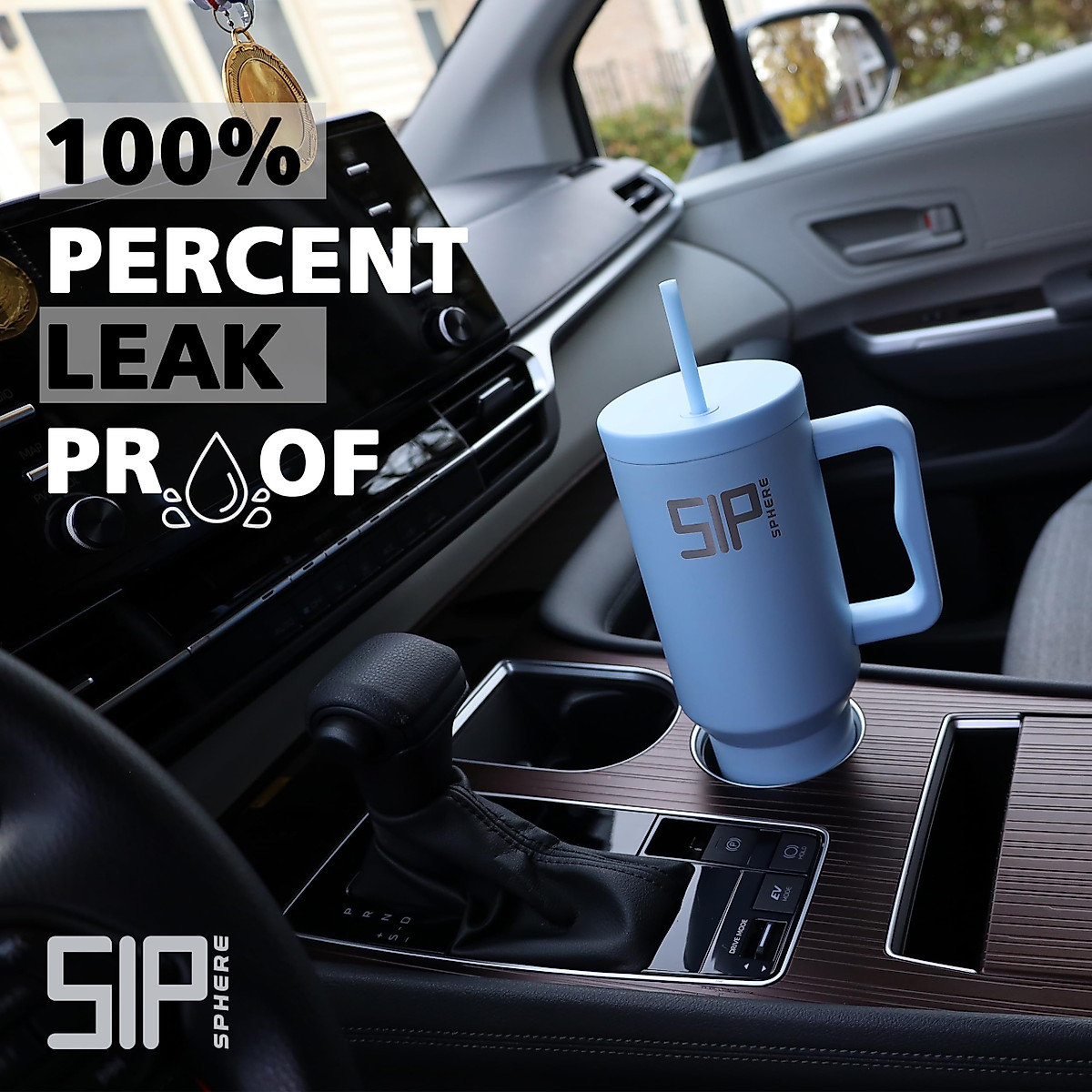 SIP SPHERE 40oz, Travel Mug, Insulated Thermal Mug, 2 Straw Tumbler, Reusable Coffee Mug, Drinking Glass, Tumbler Cup for Coffee, Tea, Whiskey, Juice (Baby Blue)