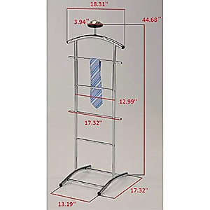 Pilaster Designs Modern Black Wood Carlsen Chrome Metal Clothes Organizer Rack, Suit Valet Stand