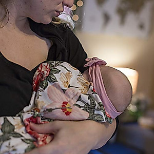 Bamboo Cotton Muslin Floral Swaddle Blankets Girl with Headband| Hospital Newborn Baby Receiving Blanket| Silky Soft Large 47’’X47’’| Newborn Baby Nursery Swaddle Wrap |Birth Announcement Card