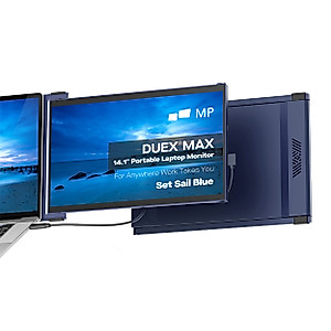Duex Max Blue Portable Monitor with Adhesive, Mobile Pixels 14.1" Full HD 1080P IPS Auto Rotated Laptop Screen Extender, USB A/Type-C USB Powered Plug and Play