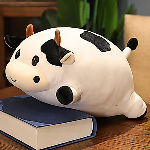 WUYU Cow Plush Pillow, Adorable Stuffed Animal Plush Toy, Soft Cow Hugging Pillow for Kids Boys Girls (Round Eyes,13.7in)