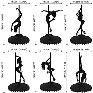6 PCS Pole Dance Girl Honeycomb Table Centerpiece Black Glitter Pole Dancing Party Table Toppers Honeycomb Centerpieces for Bachelorette Bridal Shower Birthday Party Table Decorations Supplies